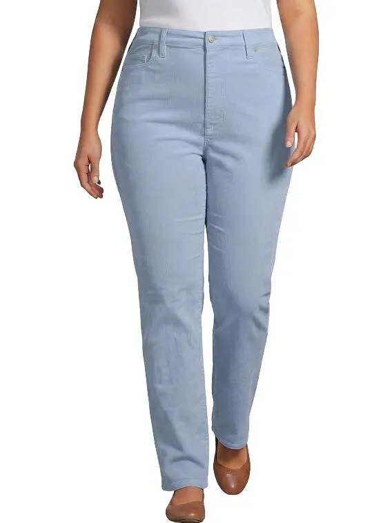 LANDS' END Fine Wale Embroidery Corduroy High Rise Straight Leg Pants - Sky
