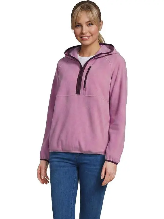 LANDS' END Anyweather Raindefense Hooded Half Zip Fleece Pullover - Mauve Orchid