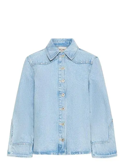 ICHI Studded Denim Jacket - Light Blue Bleached