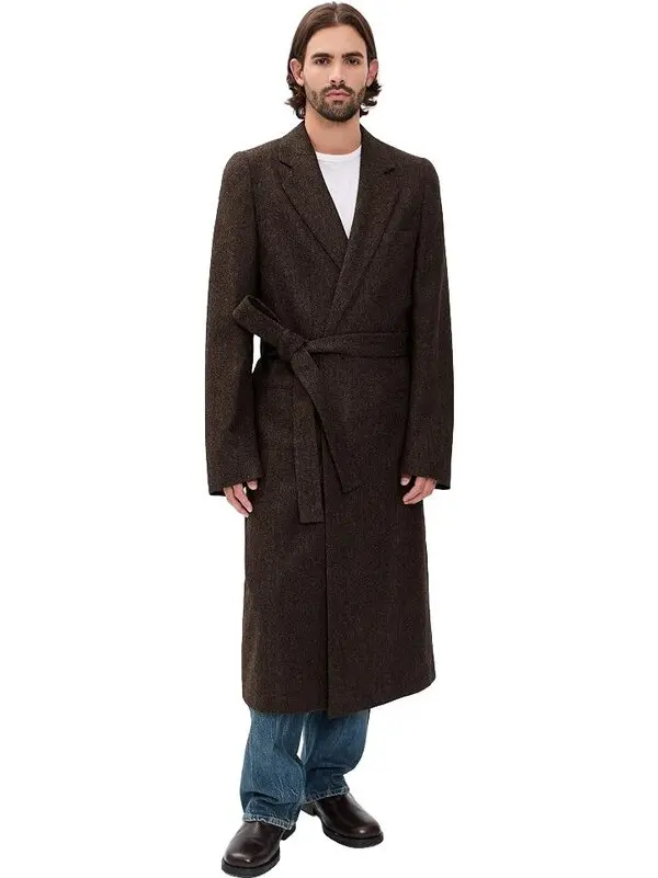 MAISON MARGIELA Herringbone Wrapped Wool Coat - Dark Brown