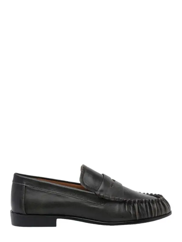 ANGEL ALARCON Ruched Leather Loafers - Black
