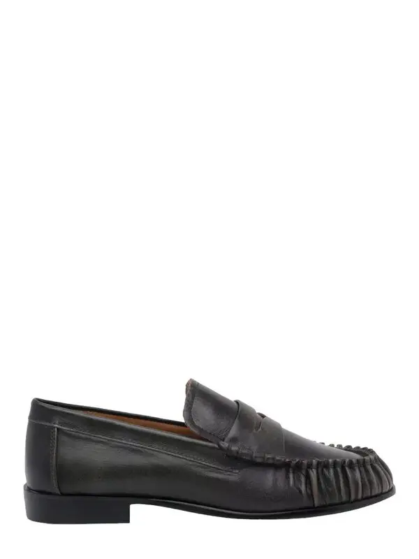 ANGEL ALARCON Ruched Leather Loafers - Black