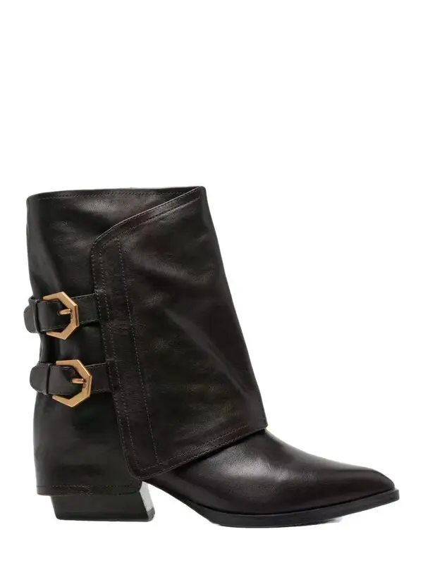 BRUNO PREMI Buckled Fold-over Ankle Boots - Brown