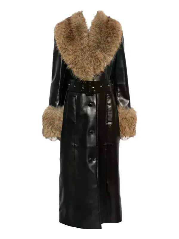 STAND STUDIO Estella Faux-fur Belted Coat - Black