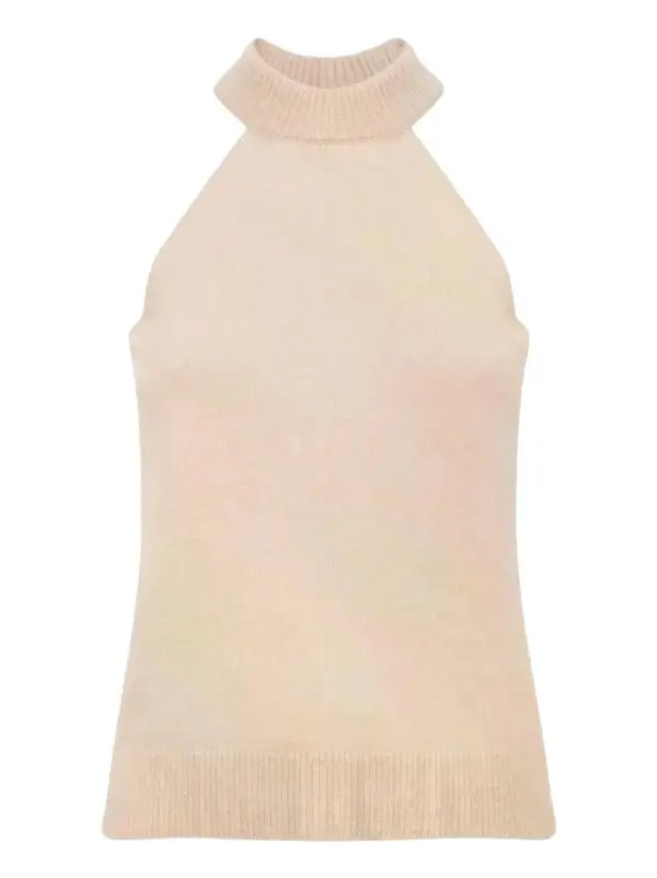 LANEUS Halterneck Ribbed-trim Top - Neutrals