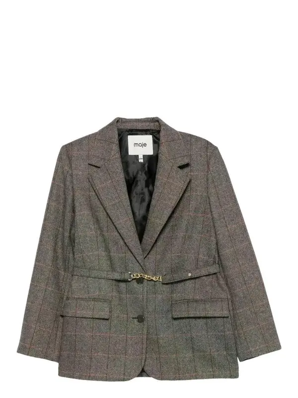 Maje Belted Checked Blazer - Grey