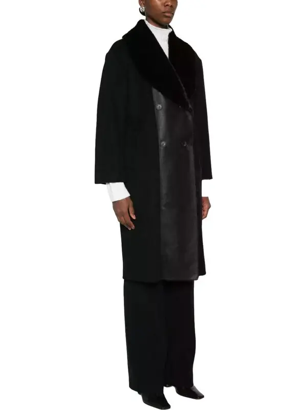 TWINSET Faux-fur Collar Double-breasted Coat - Black