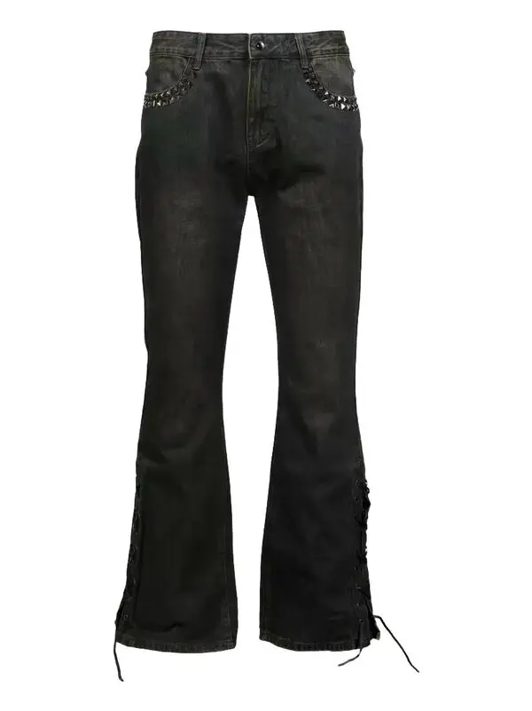 TROUBLED WATERS Stud-embellished Lace-up Jeans - Black