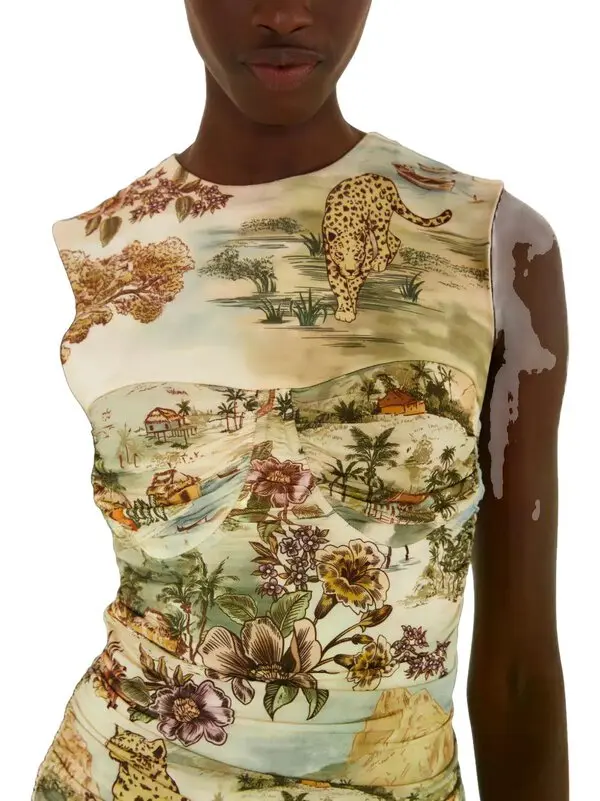 Farm Rio Graphic-print Ruched Top - Neutrals