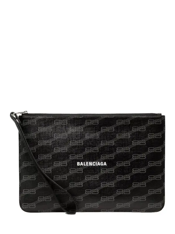 Balenciaga 2018-2026 Bb Monogram Coated Canvas Wristlet Clutch Bag - Black