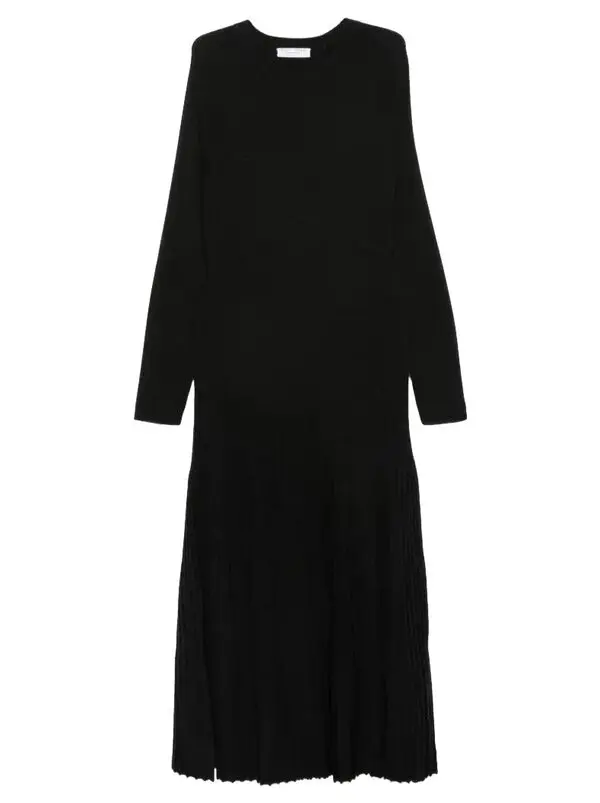 Majestic Filatures Ribbed-knit Long-sleeve Midi Dress - Black