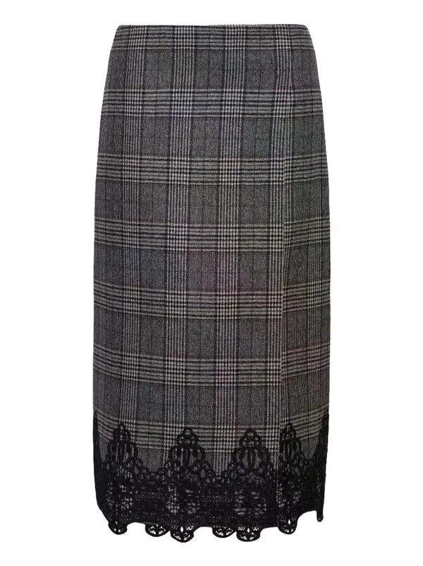 Cara Cara Allie Lace-trimmed Check Midi Skirt - Grey