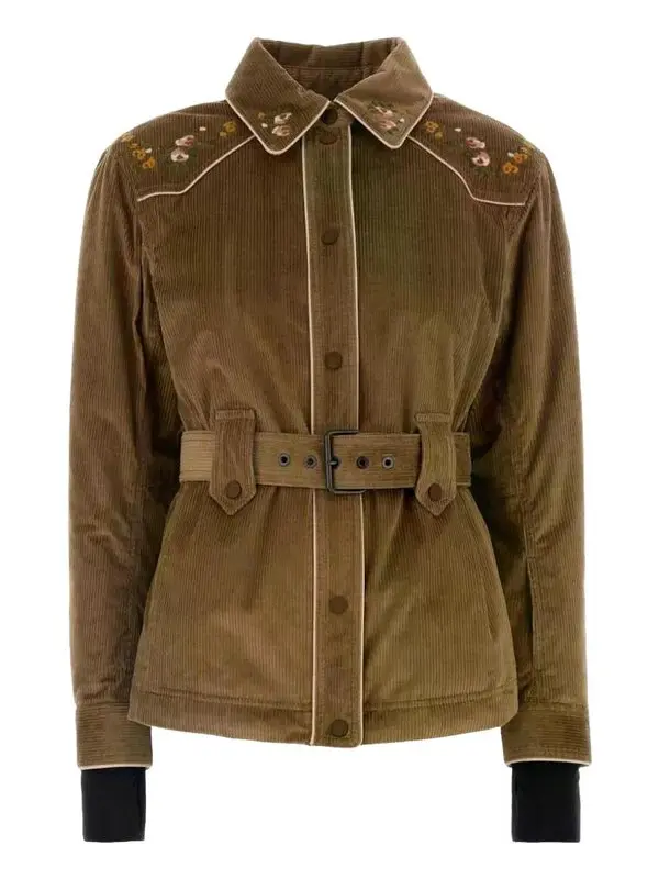 Moncler Olenne Floral-embroidered Corduroy Jacket - Brown