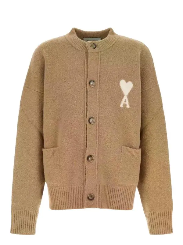 AMI Paris De Coeur Crew-neck Cardigan - Neutrals