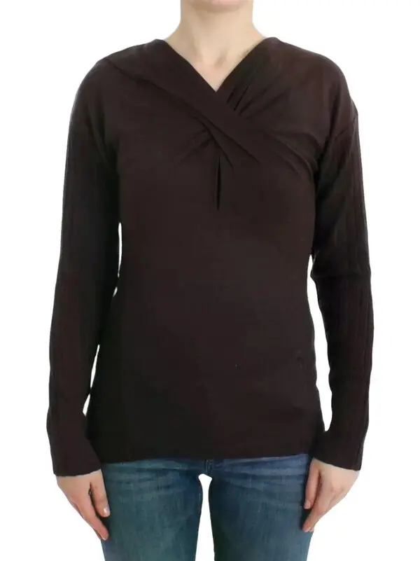 Roberto Cavalli Crossover-neck Ribbed-knit Sweater - Brown