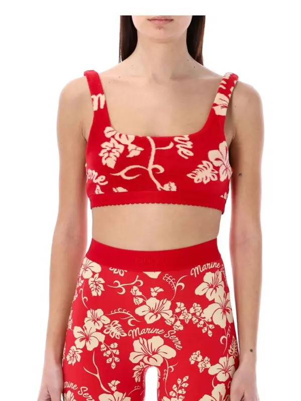 MARINE SERRE Floral-jacquard Square Neck Towel Bralette - Red