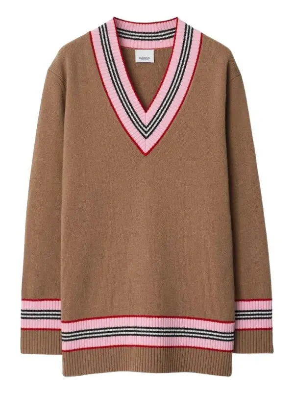 Burberry Signature Striped Cashmere Sweater - Camel