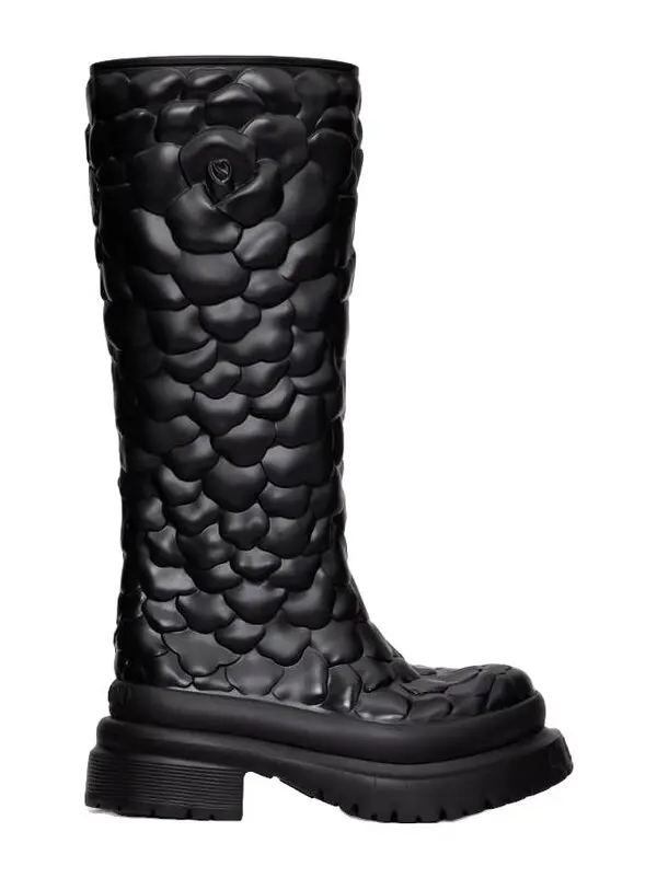 Valentino Garavani Atelier Floral-embossed Mid-calf Rain Boots - Black