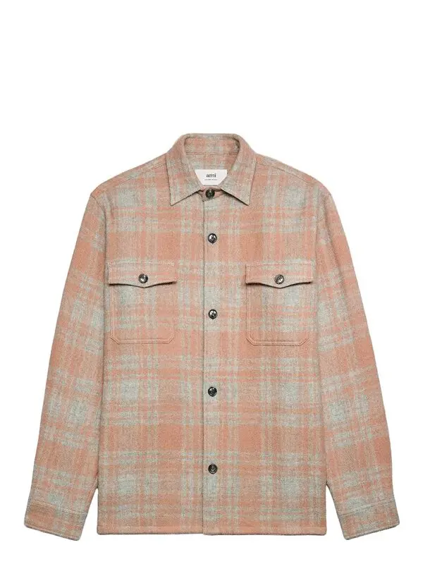 AMI Paris Plaid Wool Shirt Jacket - Nude