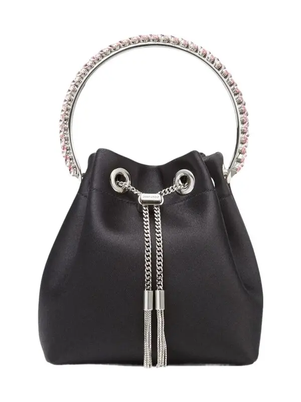 JIMMY CHOO Crystal Decorated Bucket Shoulder Bag - Black