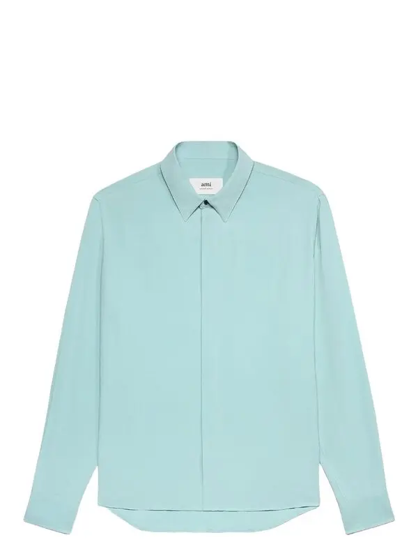 AMI Paris Button-up Crepe Shirt - Blue