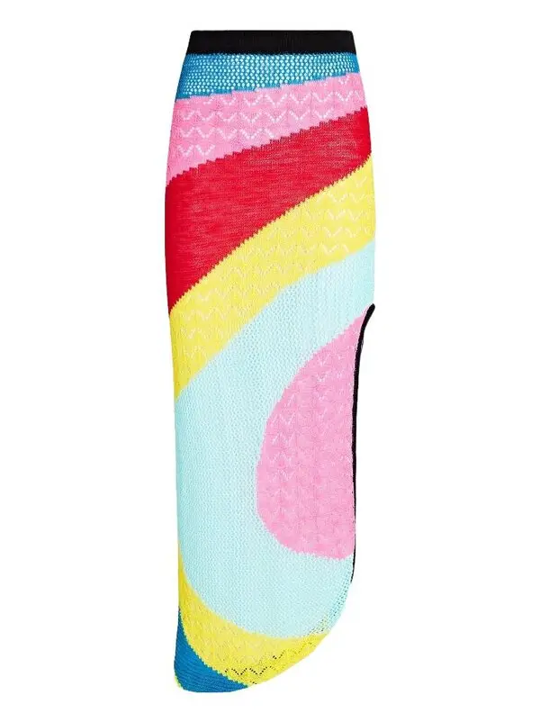 Staud Striped Asymmetric Knitted Skirt - Blue