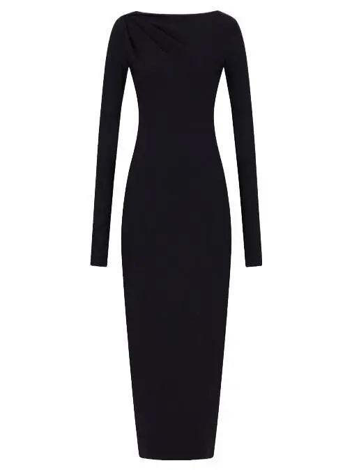 Emporio Armani Wool Mid-length Pendant Straight Dress - Black