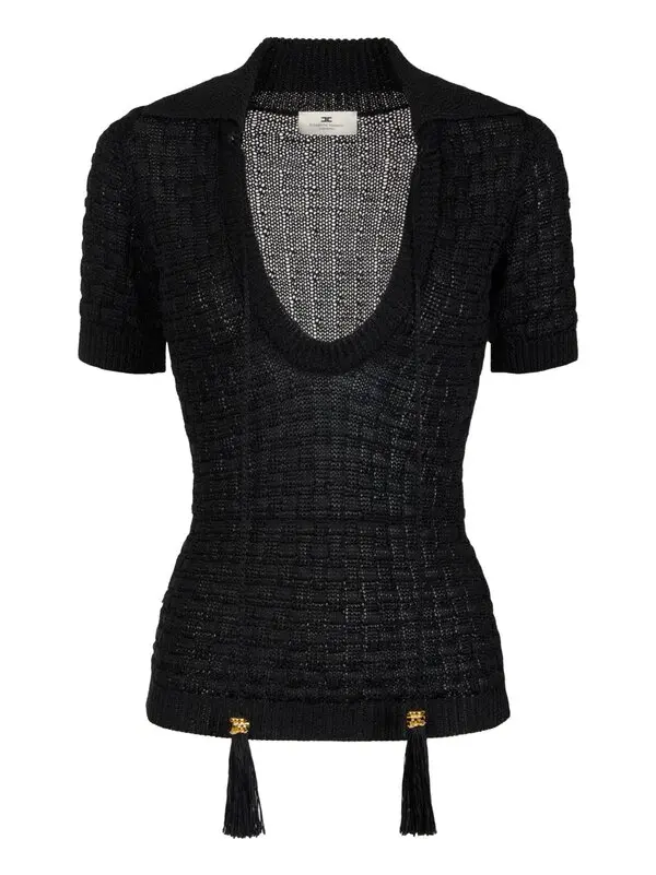 Elisabetta Franchi Basket-stitch Tassel Knit Top - Black