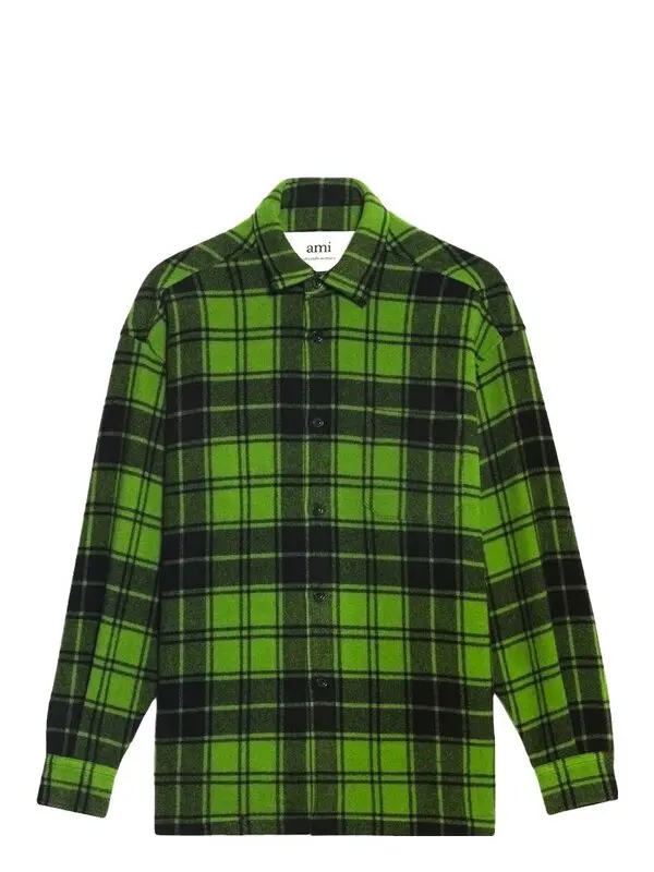 AMI Paris Logo-print Plaid-patterned Shirt - Green