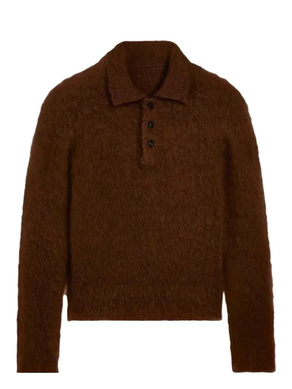 AMI Paris Brushed-finish Polo-collar Jumper - Brown