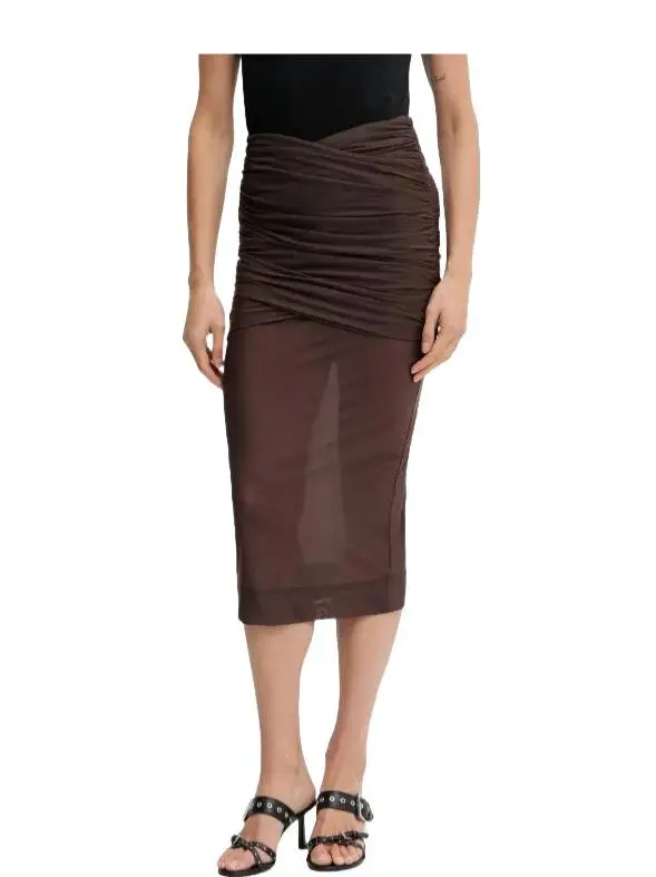 ANIYE BY Scandal Ruched Semi-sheer Midi Skirt - Black