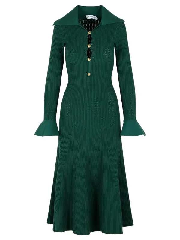 SELF-PORTRAIT Keyhole Knit Midi Dress - Green