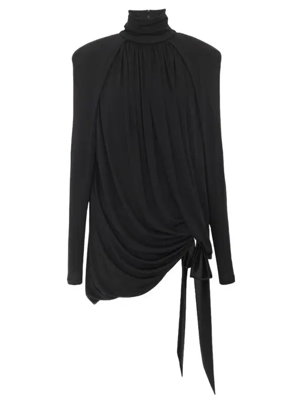 Saint Laurent Draped Jersey Mini Dress - Black