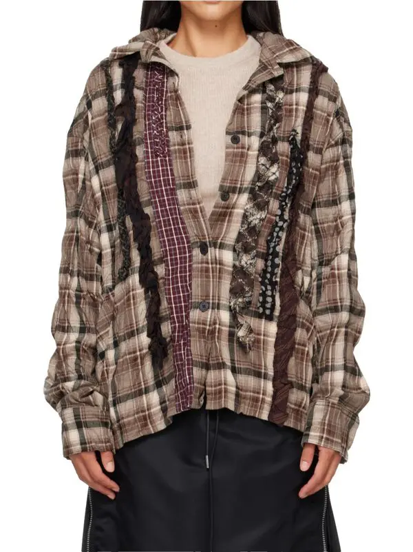 OPEN YY Plaid Ruffled Shirt - Brown