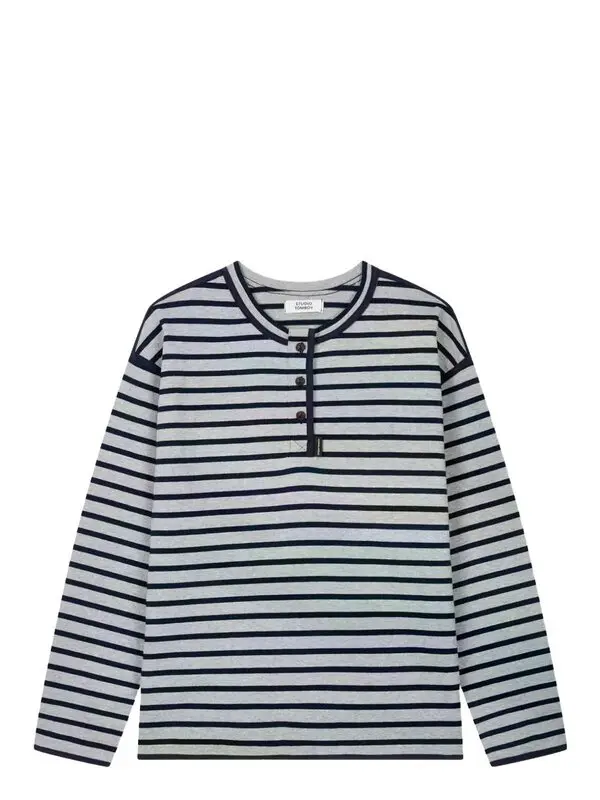 STUDIO TOMBOY Striped Henley-neck T-shirt - Grey