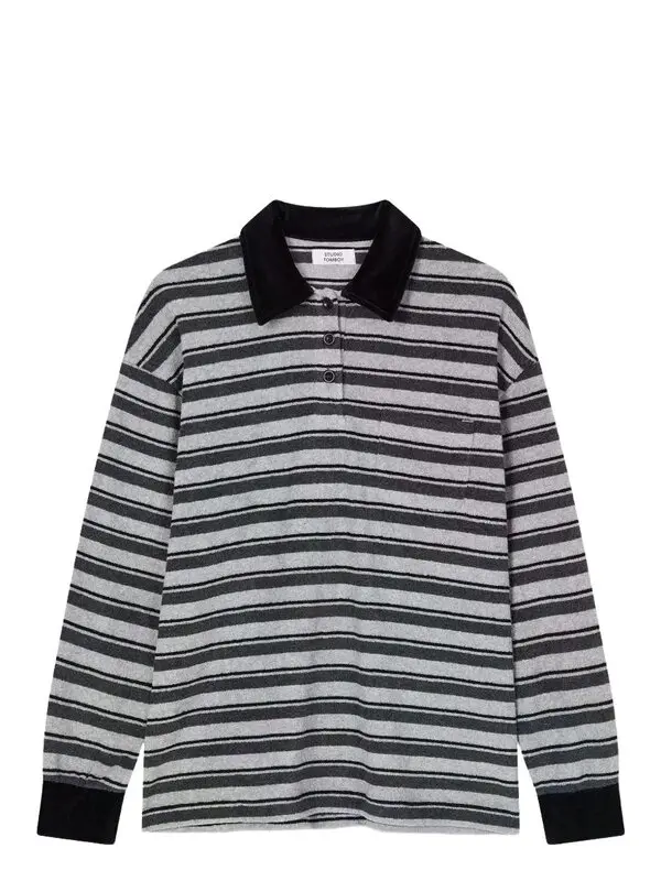 STUDIO TOMBOY Striped Long-sleeve Polo Shirt - Grey