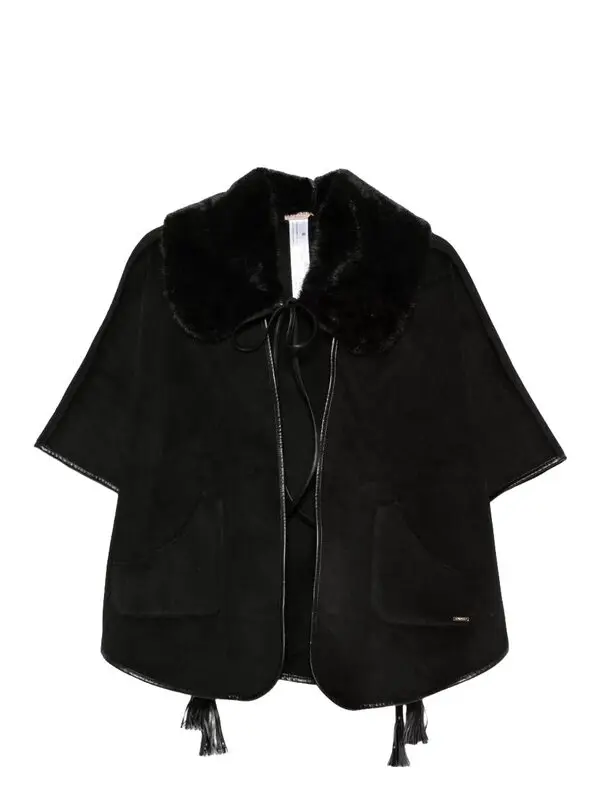 TWINSET Faux-fur Collar Tassel Cape - Black