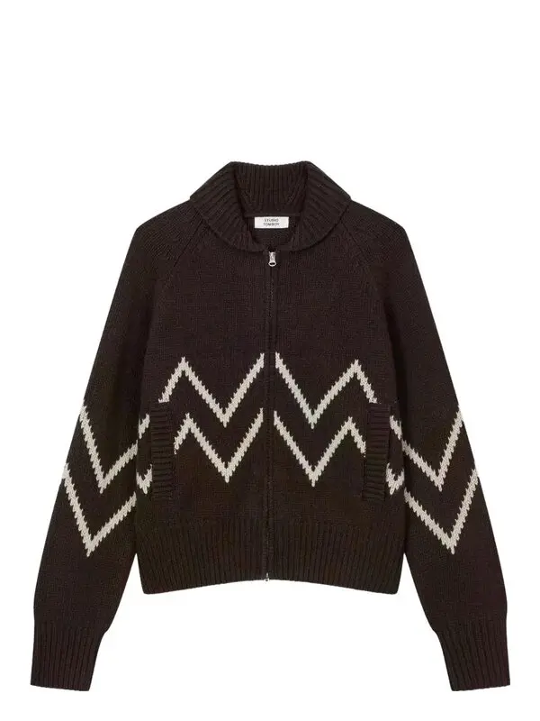 STUDIO TOMBOY Zigzag-knit Zip-up Cardigan - Brown