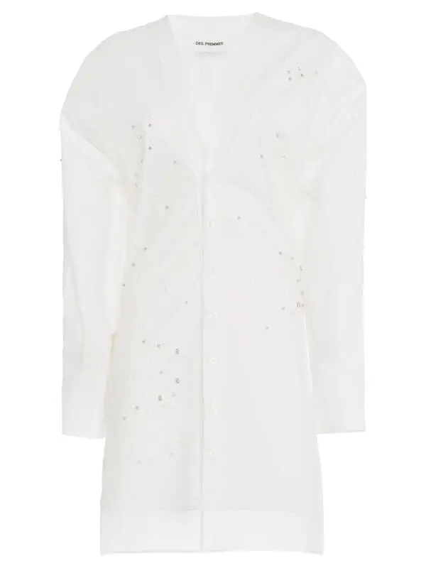 DES_PHEMMES Embroidered Poplin Shirt Mini Dress - White