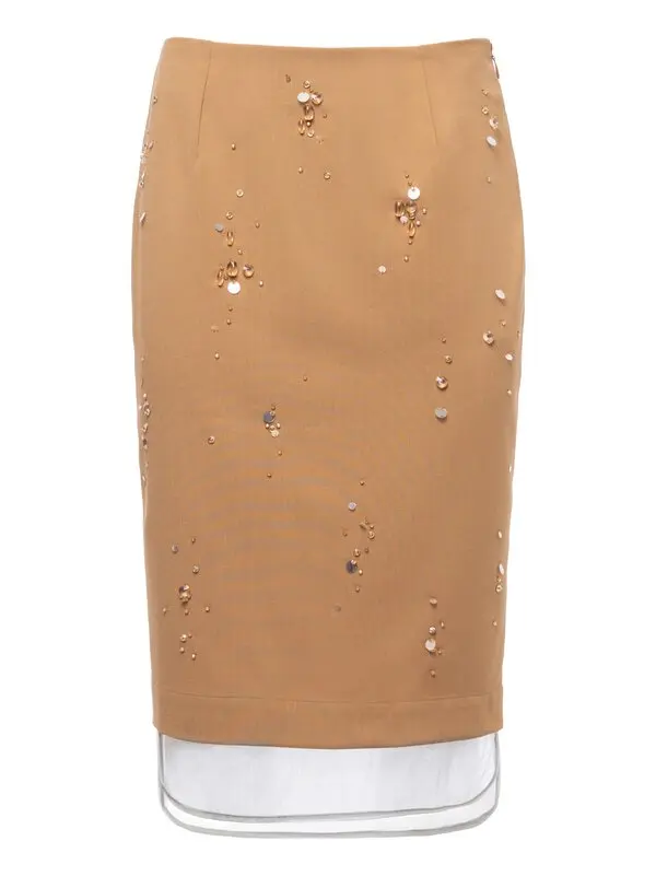 DES_PHEMMES Embellished Twill Midi Skirt - Brown