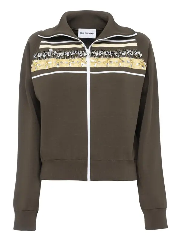 DES_PHEMMES Embroidered Knit Jacket - Olive