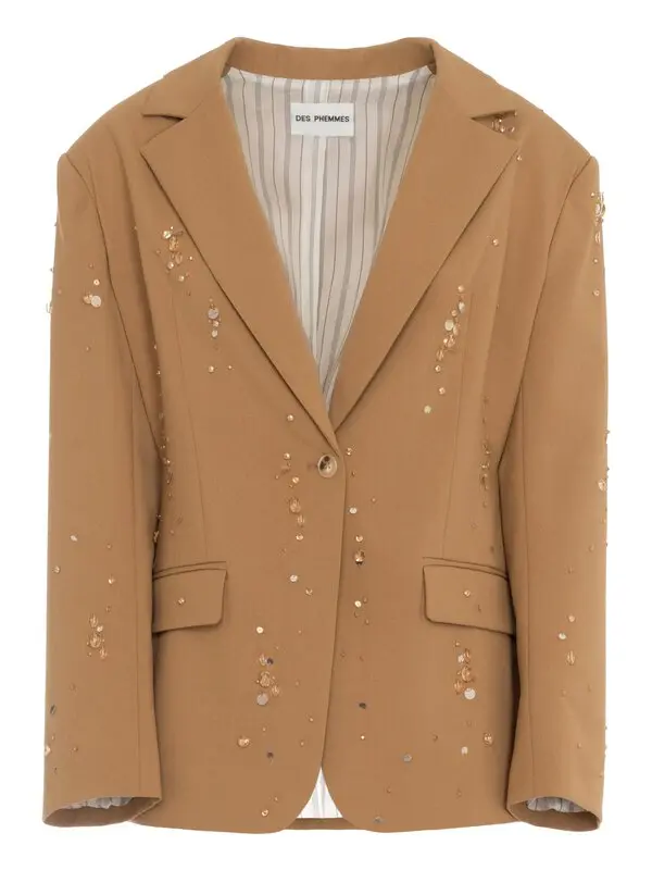 DES_PHEMMES Single-breasted Crepe Blazer - Brown