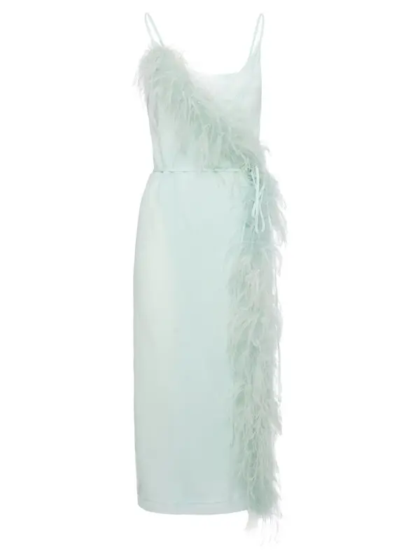 DES_PHEMMES Feathered Crepe Midi Dress - Light Blue