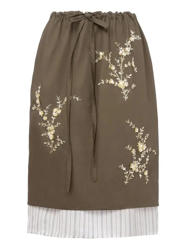 DES_PHEMMES Embellished Cotton Knee-length Skirt - Olive