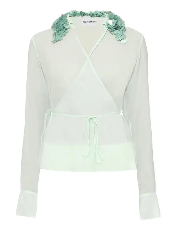 DES_PHEMMES Wrap Chiffon Top - Light Blue