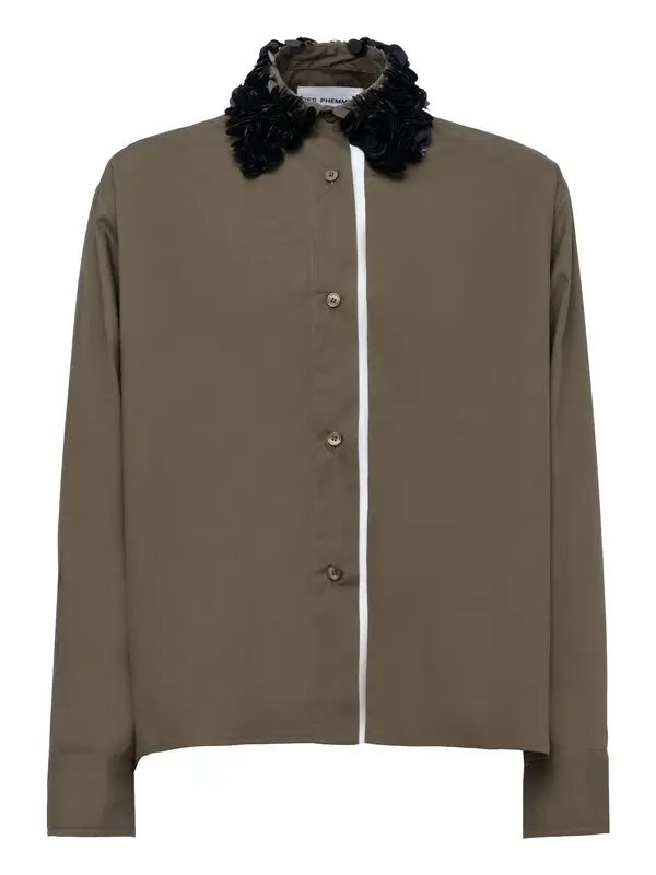 DES_PHEMMES Classic Embellished Cotton Shirt - Olive