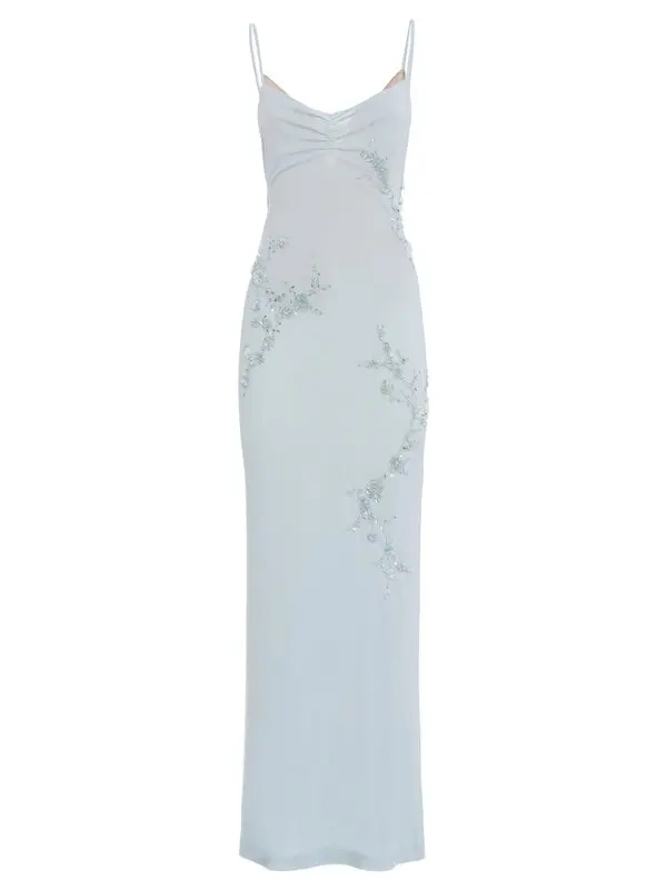DES_PHEMMES Backless Embellished Maxi Dress - Blue