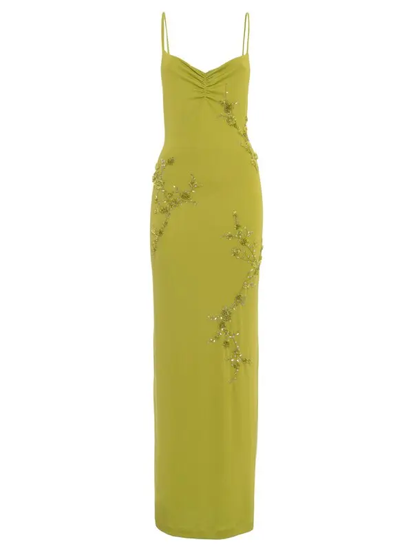 DES_PHEMMES Backless Embellished Maxi Dress - Green
