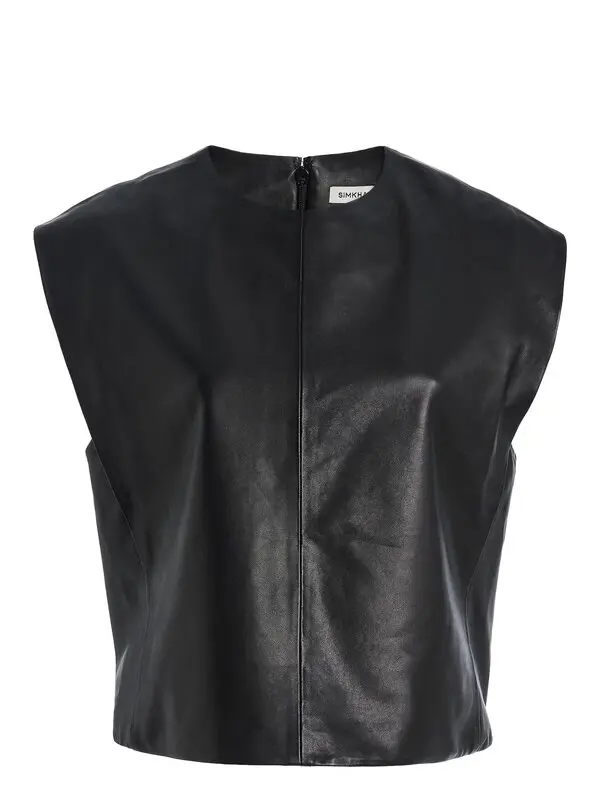 Simkhai Fontaine Leather Cropped Top - Black
