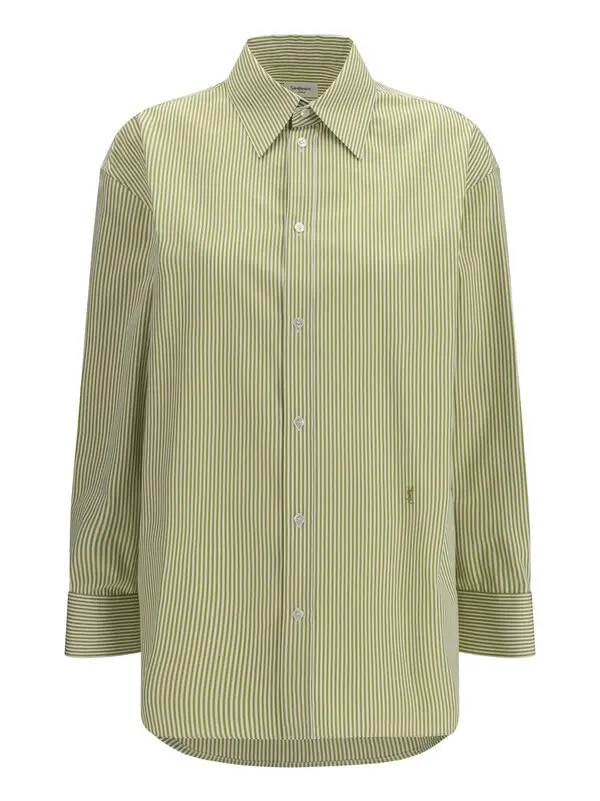 Saint Laurent Vertical Striped Button Shirt - Green